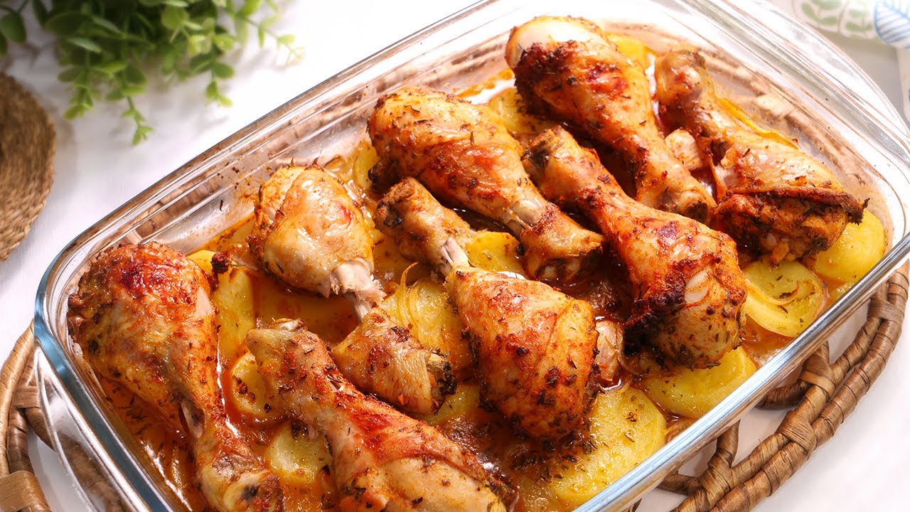 Receta de Piernas de pollo al horno con cebolla